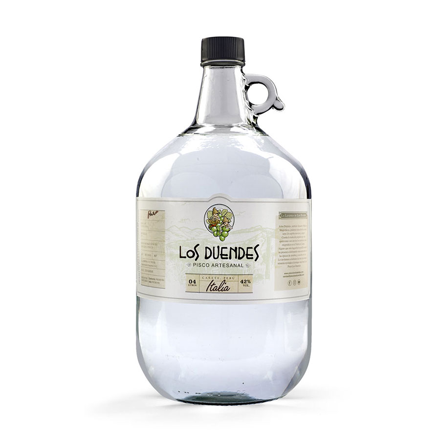 Pisco Artesanal Los Duendes uva quebranta 4 lts.