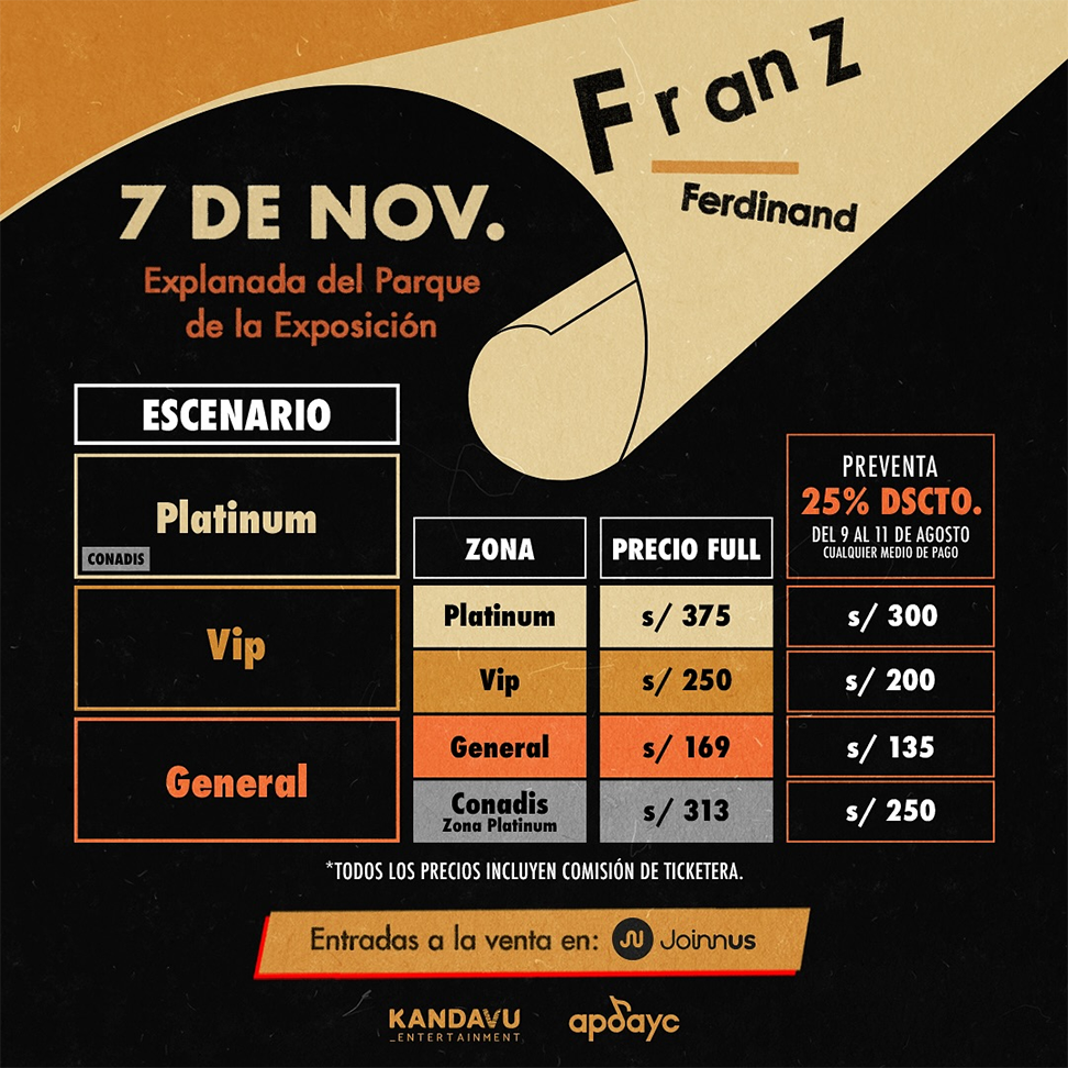 Franz Ferdinand anuncia su regreso a Lima: ¡Todo lo que necesitas saber! - Blog Joinnus